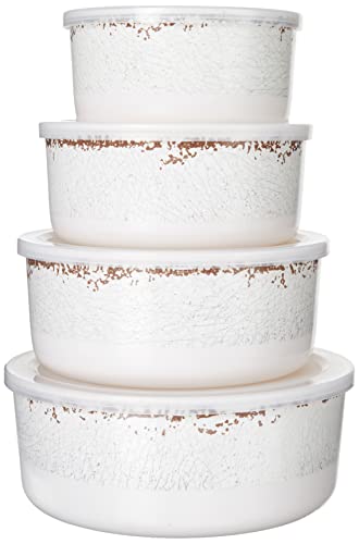 Gibson Home Mauna Melamine 8 Piece Nesting Food Storage Set W/PP Lid- 54OZ, 40OZ, 27OZ, 19OZ – Ice White (135400.08)