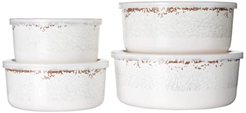 Gibson Home Mauna Melamine 8 Piece Nesting Food Storage Set W/PP Lid- 54OZ, 40OZ, 27OZ, 19OZ – Ice White (135400.08)