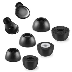 memory foam tips for samsung galaxy buds pro / plus / jabra elite 85t, no silicone eartips pain, anti-slip replacement ear tips, fit in the charging case, 3 pairs (assorted sizes s/m/l, black)