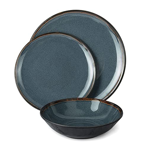 100% Melamine Dinnerware Sets 12 Piece Plate Bowl Set Dish Set For Outdoor & Indoor - Includes 4 Dinner Plates 4 Salad Plates and 4 Bowls Perfect For Every Day Use.