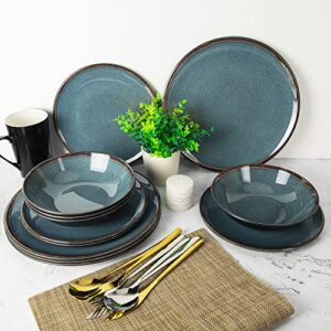 100% Melamine Dinnerware Sets 12 Piece Plate Bowl Set Dish Set For Outdoor & Indoor - Includes 4 Dinner Plates 4 Salad Plates and 4 Bowls Perfect For Every Day Use.