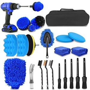 xcvbde 24pcs car detailing kit, car detailing brush set, auto detailing drill brush set, car cleaning detailing brushes, car wash kit, car cleaning tools kit for interior, exterior, wheels, dashboard