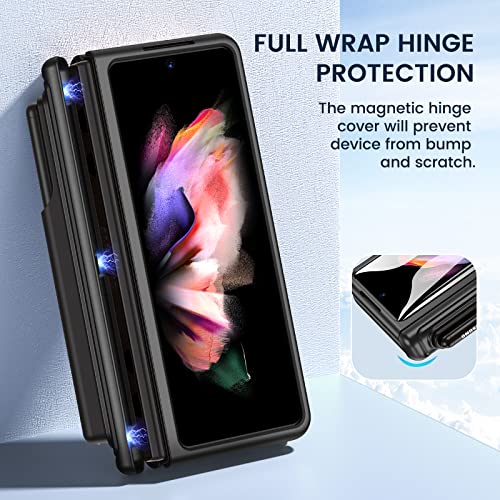 Maxdara for Z Fold 3 Case, with Pen Holder & Hinge Protection & Slide Camera Cover & Built-in Screen Protector & Kickstand Full-Body Dual Layer Case for Samsung Galaxy Z Fold 3 5G(Black)