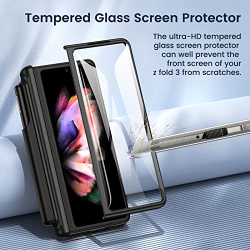 Maxdara for Z Fold 3 Case, with Pen Holder & Hinge Protection & Slide Camera Cover & Built-in Screen Protector & Kickstand Full-Body Dual Layer Case for Samsung Galaxy Z Fold 3 5G(Black)