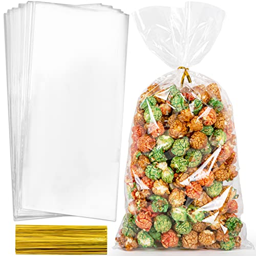 Labeol 160pcs Clear Cellophane Bags 7X14 Treat Bags with Ties Goodie Bags Clear Gift Bags for Packaging Popcorn Party Favor Cookie Candy Bakery Plastic Gift Wrap