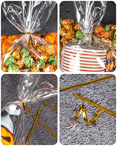 Labeol 160pcs Clear Cellophane Bags 7X14 Treat Bags with Ties Goodie Bags Clear Gift Bags for Packaging Popcorn Party Favor Cookie Candy Bakery Plastic Gift Wrap