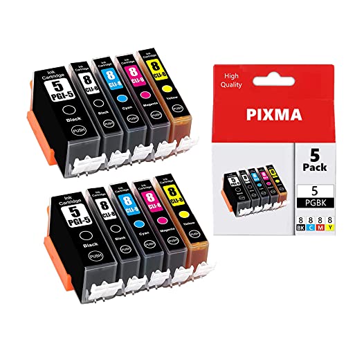 ColorInk PGI-5 CLI-8 Large Capacity Ink Cartridges PGI5 CLI8 New Updated Chips Replacement for Canon PIXMA iP4200 iP4500 iP5200 MP-500 MP-530 MP-830 MP-950 MX-850 (PGBK2,BK2 C2 M2 Y2,Total 10 Pack)