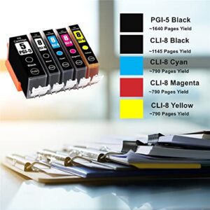 ColorInk PGI-5 CLI-8 Large Capacity Ink Cartridges PGI5 CLI8 New Updated Chips Replacement for Canon PIXMA iP4200 iP4500 iP5200 MP-500 MP-530 MP-830 MP-950 MX-850 (PGBK2,BK2 C2 M2 Y2,Total 10 Pack)