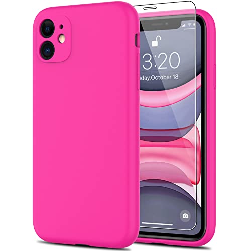 DEENAKIN iPhone 11 Case with Screen Protector,Pass 16ft Drop Test Shockproof Durable Soft Flexible Silicone Gel Rubber Cover,Slim Fit Protective Phone Case for iPhone 11 6.1" Hot Pink