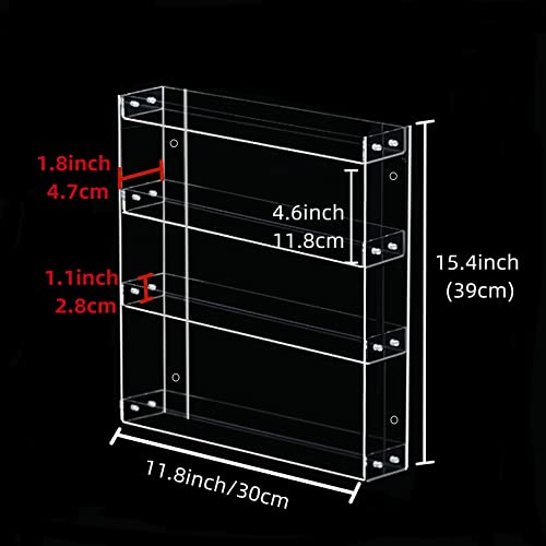 HEYJOY FloatingShelves Clear Acrylic Display Risers Wall Mounted Storage Stand 4 Tiers for Funko Pop Action Toy Pantry Cupboard Room Bathroom(11.8x1.8x15.4inch)