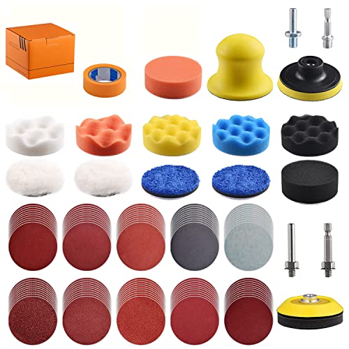 NYNM 120Pack 3 Inch Polishing Pad for Drill Sanding Attachment Variety Kit with 5/16" and 1/4" Shanks for Car Buffer Polisher Waxing Sealing Glaze, Sanding Pads Includes 80-3000 Grit