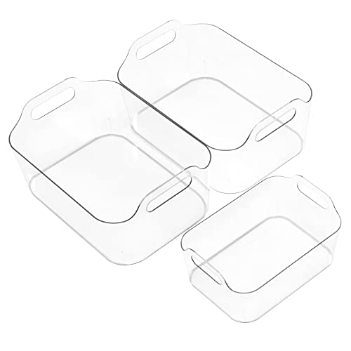 Clear Storage Bins for Organizing,3 Pack Large Size Kitchen Plastic Bin,Multi-Use Organizer Bins for Pantry/Home/Bathroom/refrigerator/Cabinet,The SOHO Collection with handles Stackable container