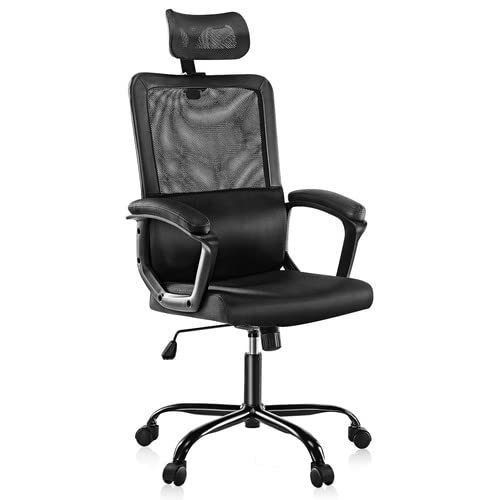 Ergonomic High Back Office Chair – Breathable Mesh Office Chair with Adjustable Headrest and Lumbar Support, Executive Chair with Padded Armrest, Height Adjustable Computer Task Chair Swivel Rolling