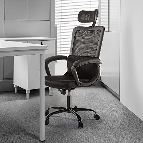 Ergonomic High Back Office Chair – Breathable Mesh Office Chair with Adjustable Headrest and Lumbar Support, Executive Chair with Padded Armrest, Height Adjustable Computer Task Chair Swivel Rolling