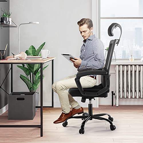 Ergonomic High Back Office Chair – Breathable Mesh Office Chair with Adjustable Headrest and Lumbar Support, Executive Chair with Padded Armrest, Height Adjustable Computer Task Chair Swivel Rolling