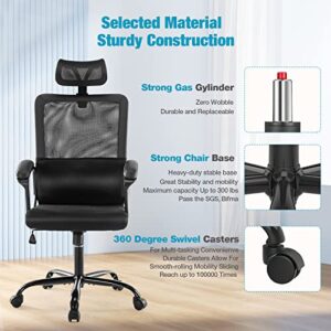 Ergonomic High Back Office Chair – Breathable Mesh Office Chair with Adjustable Headrest and Lumbar Support, Executive Chair with Padded Armrest, Height Adjustable Computer Task Chair Swivel Rolling