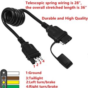 4 Pin Trailer Plug Play Extender Wiring Extension Harness 4 Way Male and Female Wiring Harness Adapter Coiled Extension Wiring Cable 28"