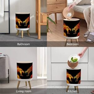 OJNR36WKPD Small Trash Can with Lid Two Dragon Heads Fire Transperent Ornaments Round Garbage Can Press Cover Wastebasket Wood Waste Bin for Bathroom Kitchen Office 7L/1.8 Gallon