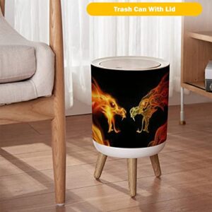 OJNR36WKPD Small Trash Can with Lid Two Dragon Heads Fire Transperent Ornaments Round Garbage Can Press Cover Wastebasket Wood Waste Bin for Bathroom Kitchen Office 7L/1.8 Gallon