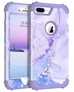 bentoben iphone 8 plus/iphone 7 plus case, phone case heavy duty 3 in 1 full body rugged shockproof hybrid hard pc bumper drop protective girls women iphone 8 plus/7 plus cover, purple marble design