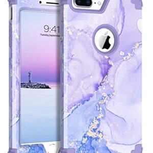 BENTOBEN iPhone 8 Plus/iPhone 7 Plus Case, Phone Case Heavy Duty 3 in 1 Full Body Rugged Shockproof Hybrid Hard PC Bumper Drop Protective Girls Women iPhone 8 Plus/7 Plus Cover, Purple Marble Design