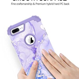 BENTOBEN iPhone 8 Plus/iPhone 7 Plus Case, Phone Case Heavy Duty 3 in 1 Full Body Rugged Shockproof Hybrid Hard PC Bumper Drop Protective Girls Women iPhone 8 Plus/7 Plus Cover, Purple Marble Design