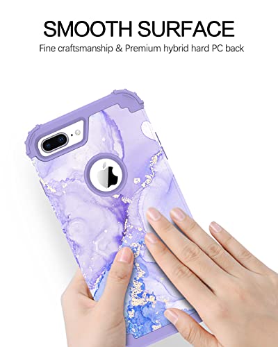 BENTOBEN iPhone 8 Plus/iPhone 7 Plus Case, Phone Case Heavy Duty 3 in 1 Full Body Rugged Shockproof Hybrid Hard PC Bumper Drop Protective Girls Women iPhone 8 Plus/7 Plus Cover, Purple Marble Design