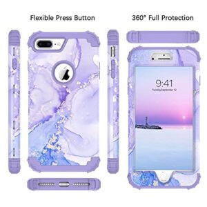 BENTOBEN iPhone 8 Plus/iPhone 7 Plus Case, Phone Case Heavy Duty 3 in 1 Full Body Rugged Shockproof Hybrid Hard PC Bumper Drop Protective Girls Women iPhone 8 Plus/7 Plus Cover, Purple Marble Design