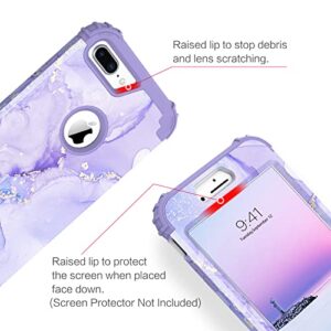 BENTOBEN iPhone 8 Plus/iPhone 7 Plus Case, Phone Case Heavy Duty 3 in 1 Full Body Rugged Shockproof Hybrid Hard PC Bumper Drop Protective Girls Women iPhone 8 Plus/7 Plus Cover, Purple Marble Design