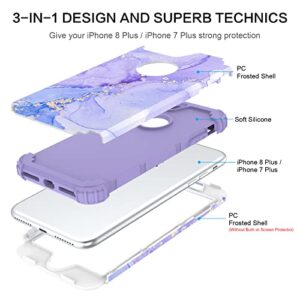 BENTOBEN iPhone 8 Plus/iPhone 7 Plus Case, Phone Case Heavy Duty 3 in 1 Full Body Rugged Shockproof Hybrid Hard PC Bumper Drop Protective Girls Women iPhone 8 Plus/7 Plus Cover, Purple Marble Design