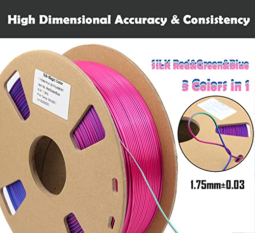 PLA 3D Filament , DB PLA Filament 1.75mm Accuracy +/- 0.03 mm Fit Most FDM Printer，3 Colors in 1 Dual Color Co-Extrusion 3D Filament 1kg Filament (2.2lbs)