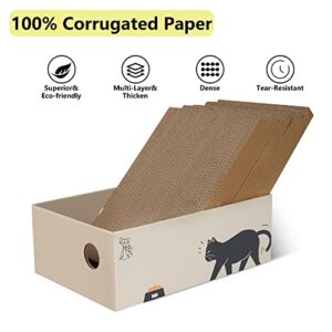 Papercat Cat Scratcher, 5 PCS in 1 Scratching pad with Box, Natural Recycled Corrugated Cardboard, Reversible for 2X Use, Kitty Refill Indoor, Brown (PC-MZB-001)