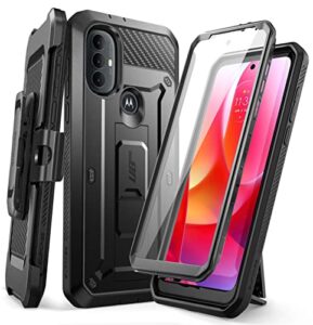 supcase unicorn beetle pro series case for moto g power 2022, full-body rugged belt clip & kickstand case with built-in screen protector (black)