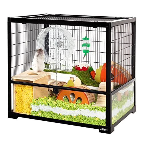 OIIBO Glass Hamster Cage, 24" L x 18" W x 22" H Large Gerbil Cage with Mesh Sides Well Ventilated, Chew-Proof Small Animal Cage Large Glass Hamster Cage for Hamster Gerbil Syrian Guinea Pigs