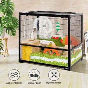 OIIBO Glass Hamster Cage, 24" L x 18" W x 22" H Large Gerbil Cage with Mesh Sides Well Ventilated, Chew-Proof Small Animal Cage Large Glass Hamster Cage for Hamster Gerbil Syrian Guinea Pigs