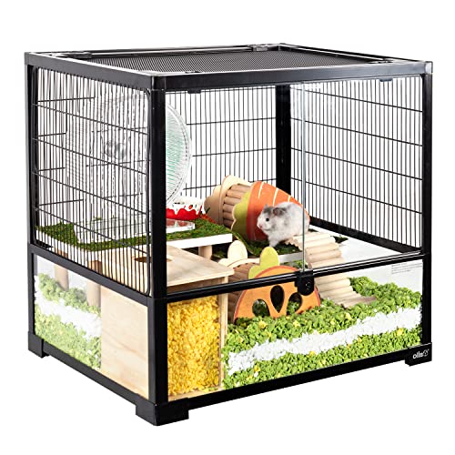 OIIBO Glass Hamster Cage, 24" L x 18" W x 22" H Large Gerbil Cage with Mesh Sides Well Ventilated, Chew-Proof Small Animal Cage Large Glass Hamster Cage for Hamster Gerbil Syrian Guinea Pigs