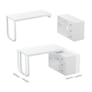 AIEGLE L-Shaped Computer Desk with 3 Drawers & Adjustable Shelves, Corner Study Desk Writing Table, Executive Workstation for Home Office, White (55.1" L x 41.3" W x 29.5" H)