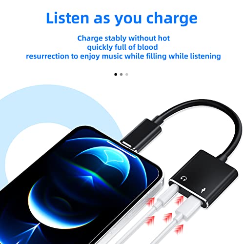 Lightning to 3.5mm Splitter 2in1 iPhone AUX Adapter for Headphone Jack Cable Dongle Charger Cord Apple MFI Certified Audio Adaptador para for 13 12 11 Pro Max X 8 7 Plus Ipad Music Earphone Converter