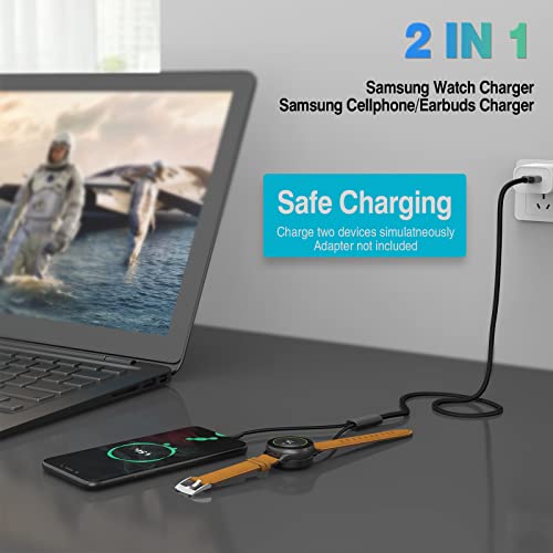 2 in 1 Galaxy Watch 4/4 Classic Charger with USB C Charging Cable,Compatible with Samsung Galaxy Watch 4/4 Classic/3/Active 2/Active and Samsung Galaxy S22/S21/S20/S10/Note 20/10/9/8 and Galaxy Buds