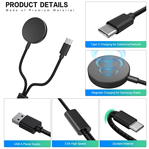 2 in 1 Galaxy Watch 4/4 Classic Charger with USB C Charging Cable,Compatible with Samsung Galaxy Watch 4/4 Classic/3/Active 2/Active and Samsung Galaxy S22/S21/S20/S10/Note 20/10/9/8 and Galaxy Buds