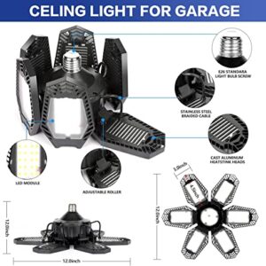 Luyata LED Garage Lights, 160W Deformable LED Garage Ceiling Light Shop Lights Bulbs with 6 Adjustable Panels for Garage Workshop Basement Support E26/E27 Screw Socket