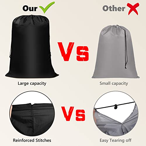 2 Pack Laundry Bags Extra Large Heavy Duty, YOGINGO 28 '' × 45'' Drawstring Nylon Laundry Bag, Durable and Tear Resistant Fabric, Large Capacity, Ideal for Camp, Travel, Laundromat or College Dorm（Black）