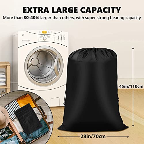 2 Pack Laundry Bags Extra Large Heavy Duty, YOGINGO 28 '' × 45'' Drawstring Nylon Laundry Bag, Durable and Tear Resistant Fabric, Large Capacity, Ideal for Camp, Travel, Laundromat or College Dorm（Black）