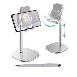 enrunnig cell phone stand, phone stand for desk, height angle adjustable mobile phone holder, aluminum weighted base compatible with iphone 13 pro xs xr, 4-10'' cellphone & tablet