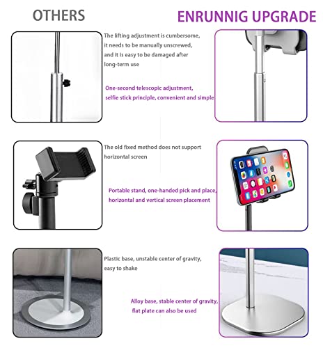 Enrunnig Cell Phone Stand, Phone Stand for Desk, Height Angle Adjustable Mobile Phone Holder, Aluminum Weighted Base Compatible with iPhone 13 Pro XS XR, 4-10'' Cellphone & Tablet