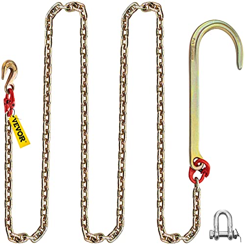 VEVOR J Hook Chain, 5/16 in x 10 ft Tow Chain Bridle, Grade 80 J Hook Transport Chain, 9260 Lbs Break Strength with J Hook & Grab Hook, Tow Hooks for Trucks, Heavy Duty J Hook and Chain Shorteners