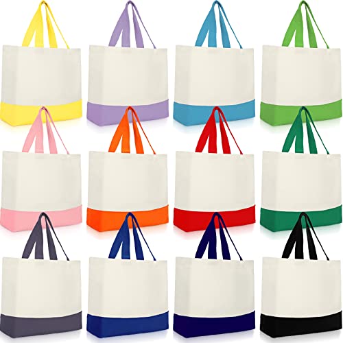 Epakh 12 Pack Canvas Tote Bags Bulk 18.5 x 15 Inch Reusable Grocery Bags Shopping Bags Tote Bag for Women Mother (), Stylish Color