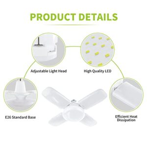 Pinegreen Lighting LED Garage Light, Energy Efficient 65W Deformable 6000LM Bright Daylight 6500K 4 Adjustable Panels Shop Light 6000 Lumen for Garage Laundry Basement E26 (2 Pack)