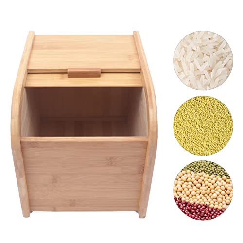 TFCFL Wooden Rice Container, 11lbs/5kg Sealed Kitchen Food Storage Container with Lid Cereal Dispenser for Rice Cereal Dry Food Flour Grains