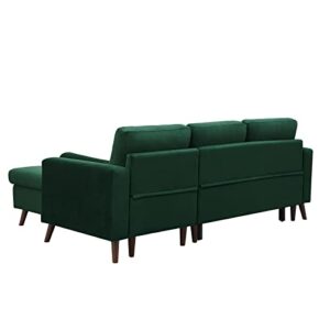 Takefuns Modern Sectional Storage Sofa Bed, Reversible Velvet Upholstered Sectional Sleeper Sofa with Storage Chaise and Wooden Legs, for Living Room, Green